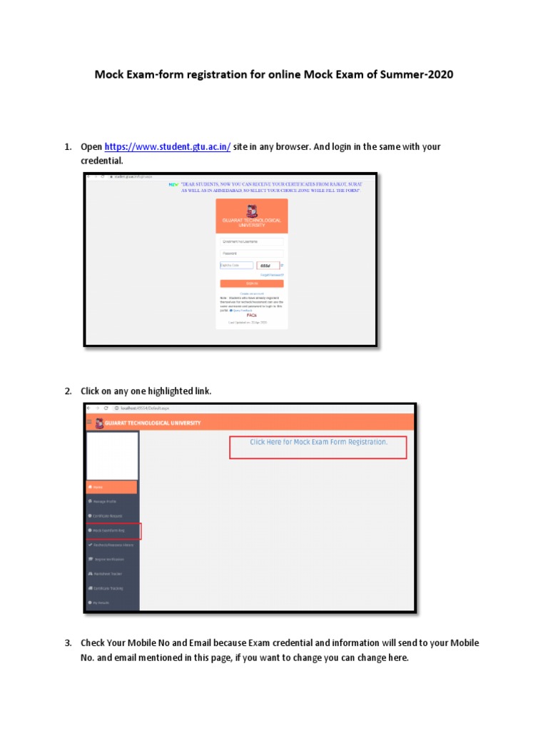 Mock Exam-Form Registration For Online Mock Exam of Summer-2020 | PDF