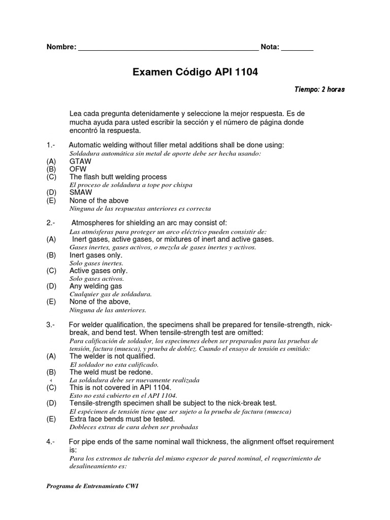 Examen Código API 1104: Nombre ...