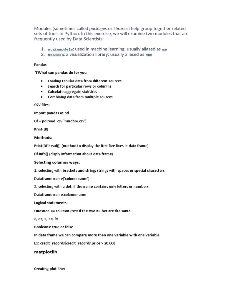 Pandas What Can Pandas Do For You Statsmodels Sm Seaborn Sns Pdf Scope Computer Science