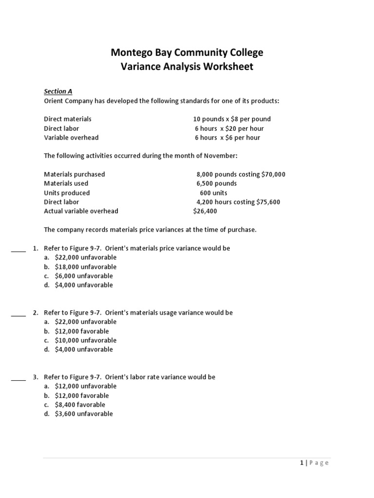 Variance Analysis Worksheet | PDF | Labour Economics | Cost