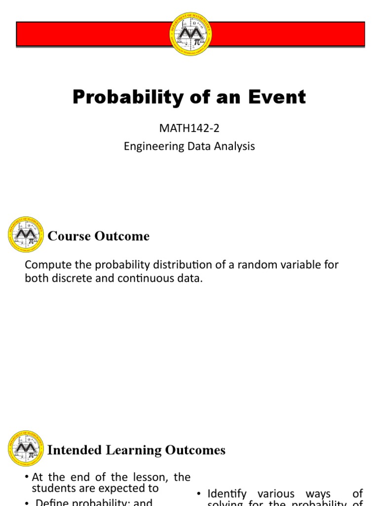 Probability of An Event: MATH142-2 Engineering Data Analysis | PDF ...