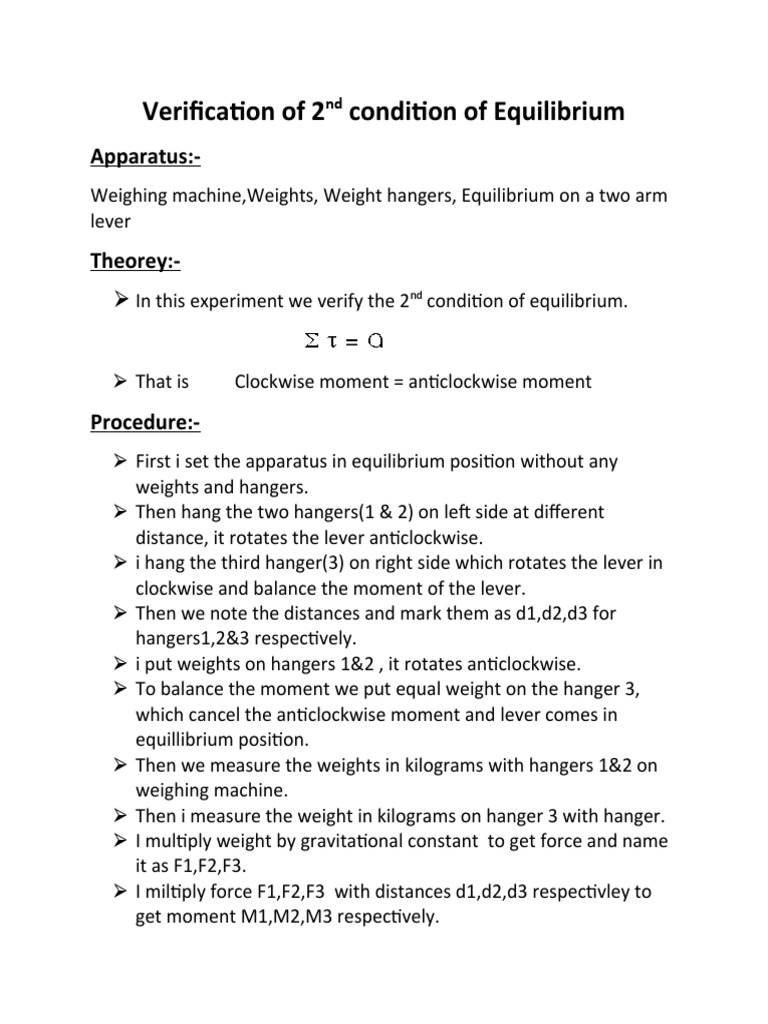 Verification of 2nd Condition of Equilibrium | PDF | Teaching Methods ...