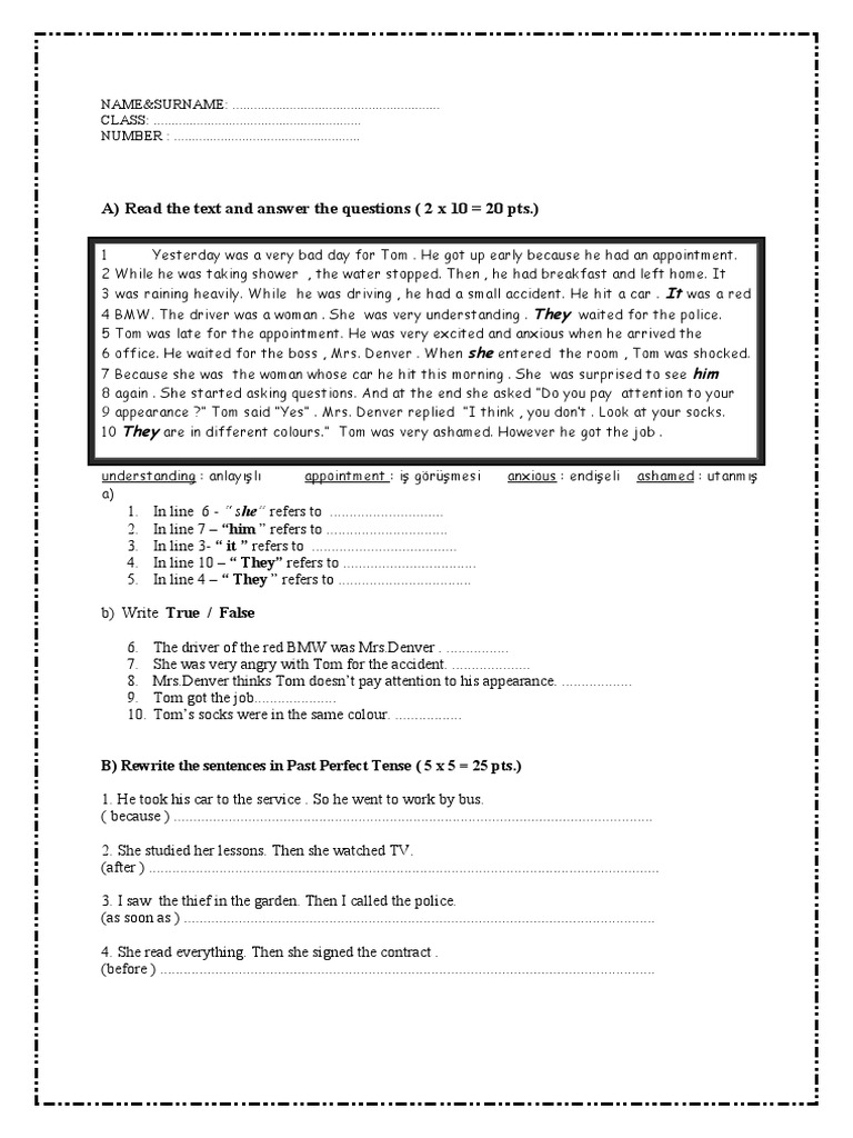 Sample Exam Paper For 10 TH Grades | PDF