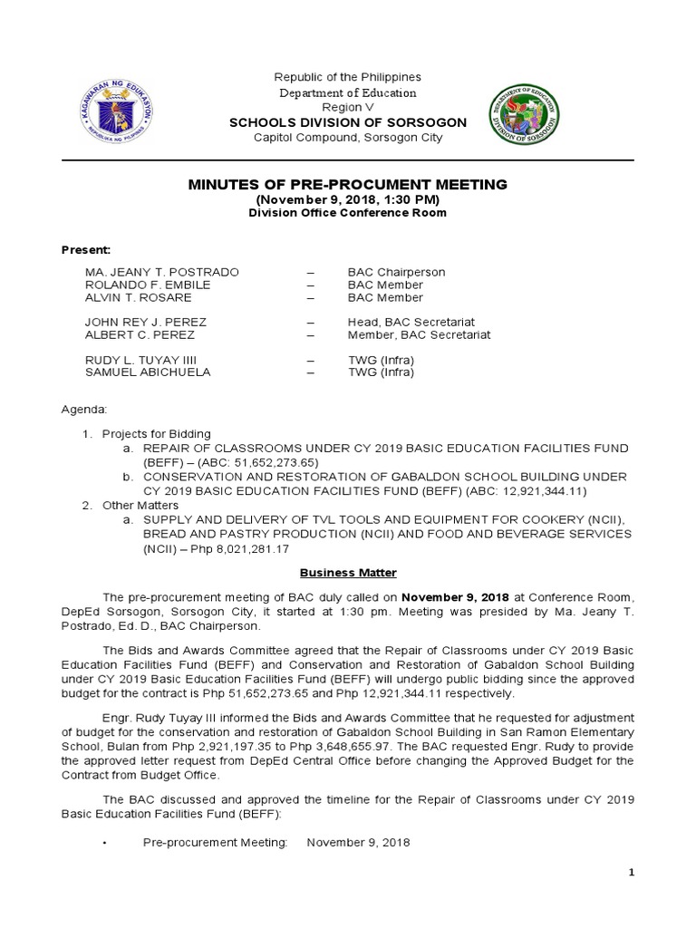 Minutes of Pre-Procurement Meeting and Other Concern | PDF | Government ...