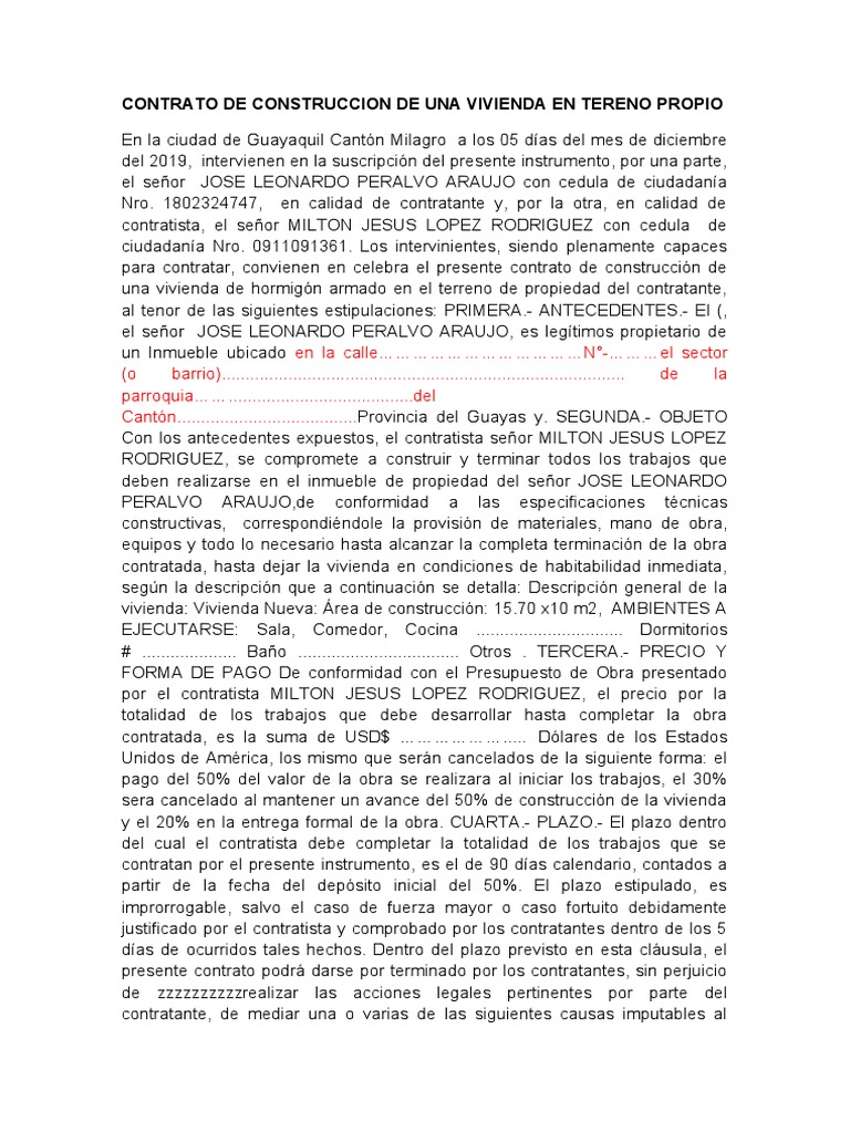 Contrato de Construccion de Una Vivienda | PDF | Gobierno
