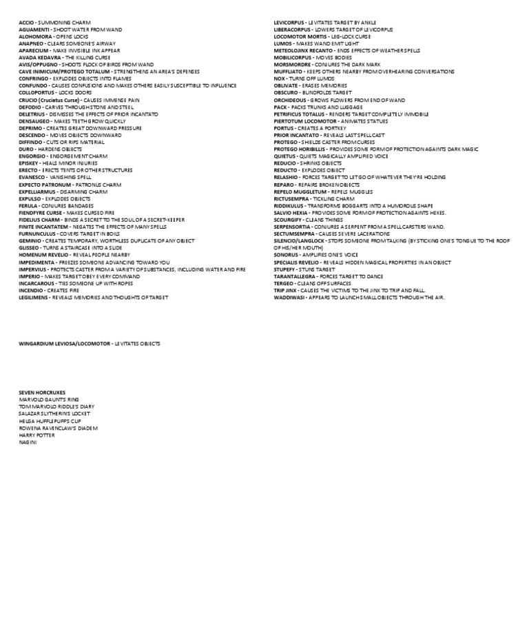 Top 20 Harry Potter Spells and Charms | PDF | Fictional Universes ...