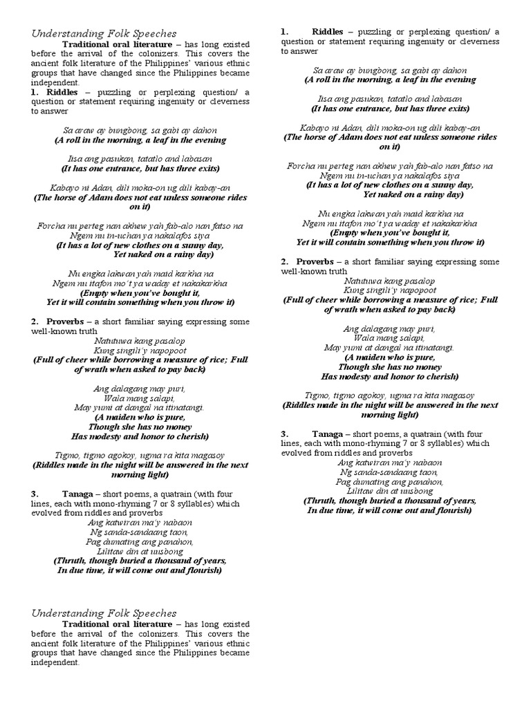 Understanding Folk Speeches | PDF | Oral Literature | Traditions