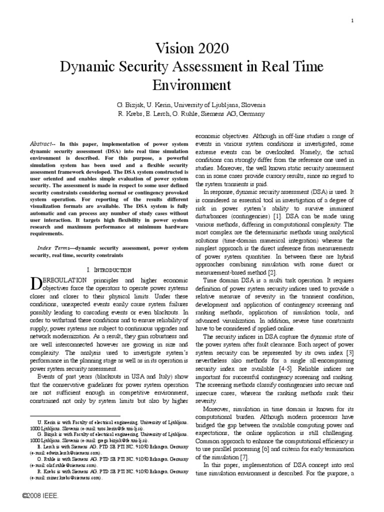 Vision 2020 Dynamic Security Assessment in Real Time Environment | PDF ...