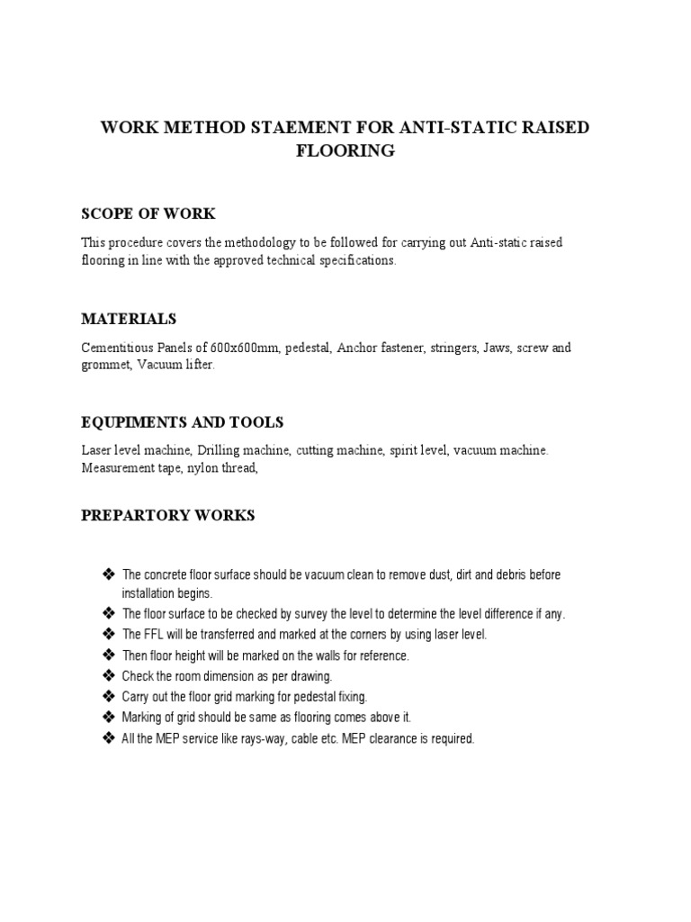 Work Method Statement For False Flooring. | PDF | Building Materials ...