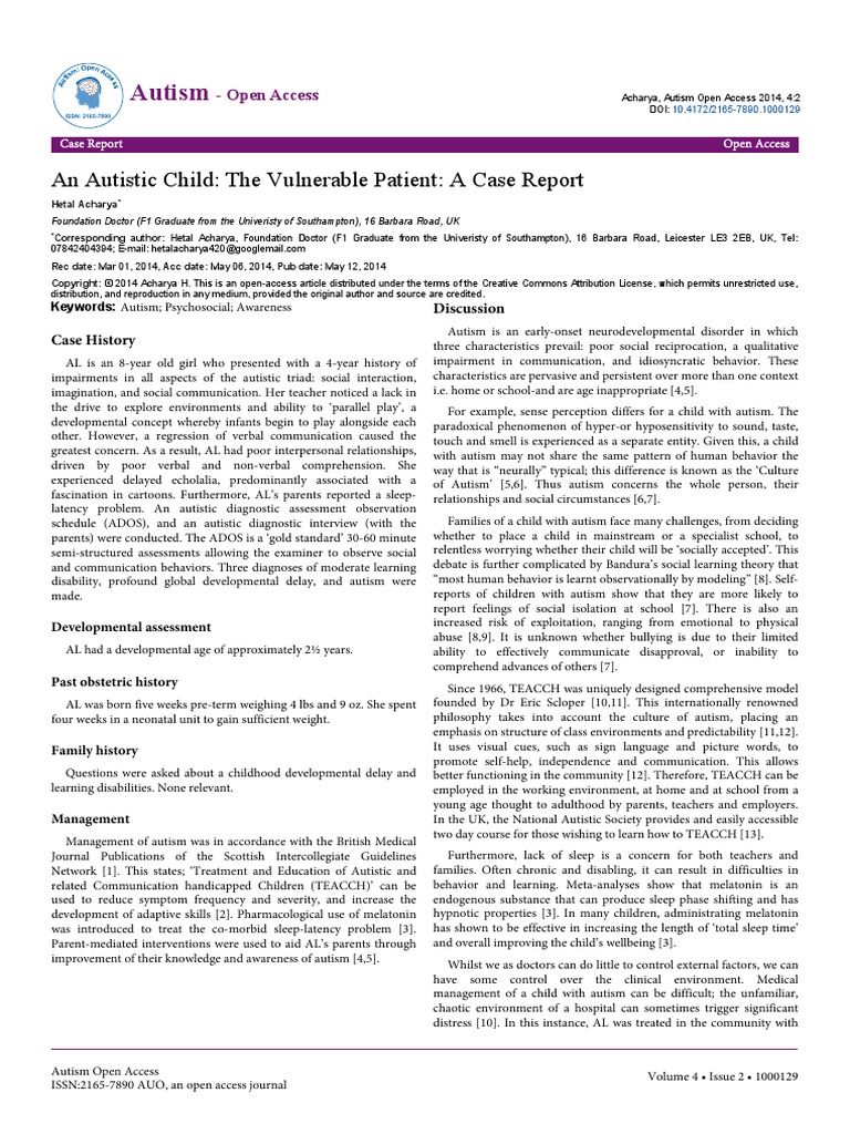 Autism: An Autistic Child: The Vulnerable Patient: A Case Report | PDF ...