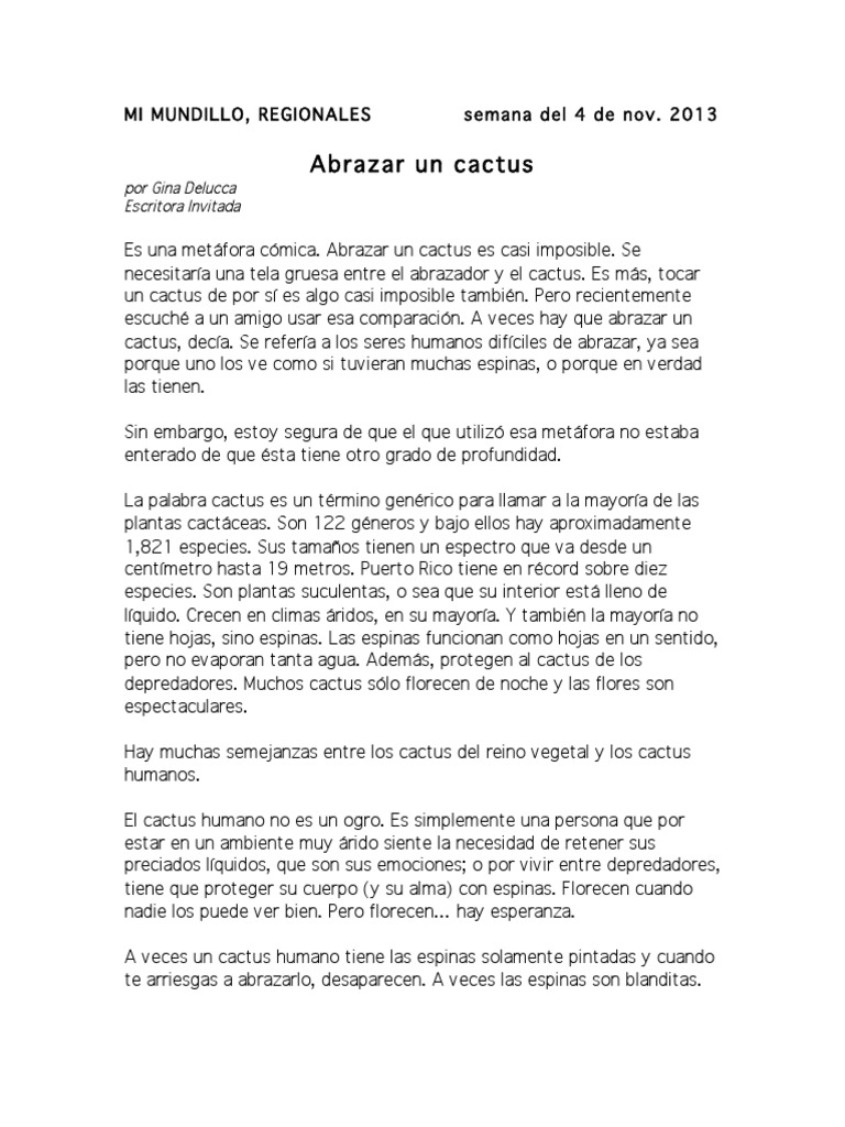 Abrazar un cactus: una metáfora sobre personas difíciles de querer ...