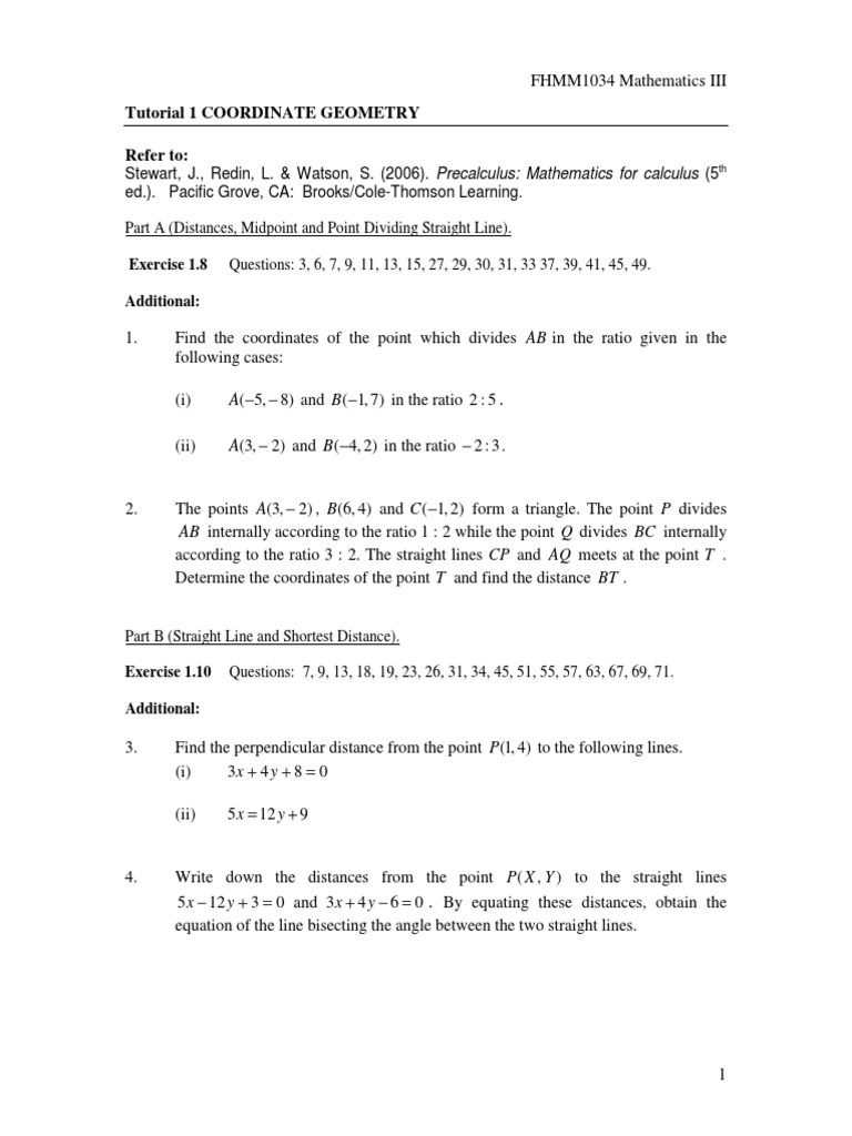 Coordinate Geometry Tutorial Guide | PDF | Line (Geometry) | Space