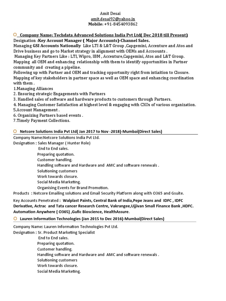 Amit CV 2019 - 13-04 | PDF | Oracle Corporation | Ibm