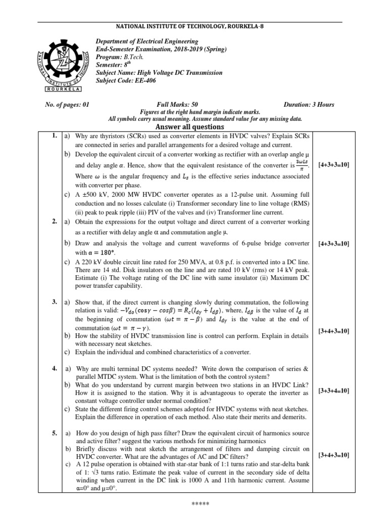 EE406-2018 Practice Questions | PDF | High Voltage Direct Current | Rectifier