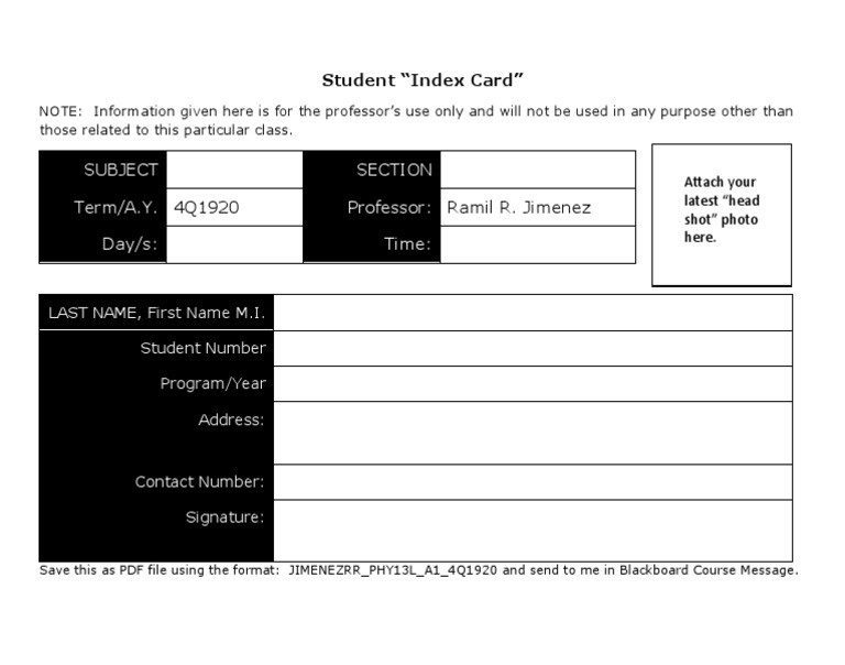 Student Index Card | PDF