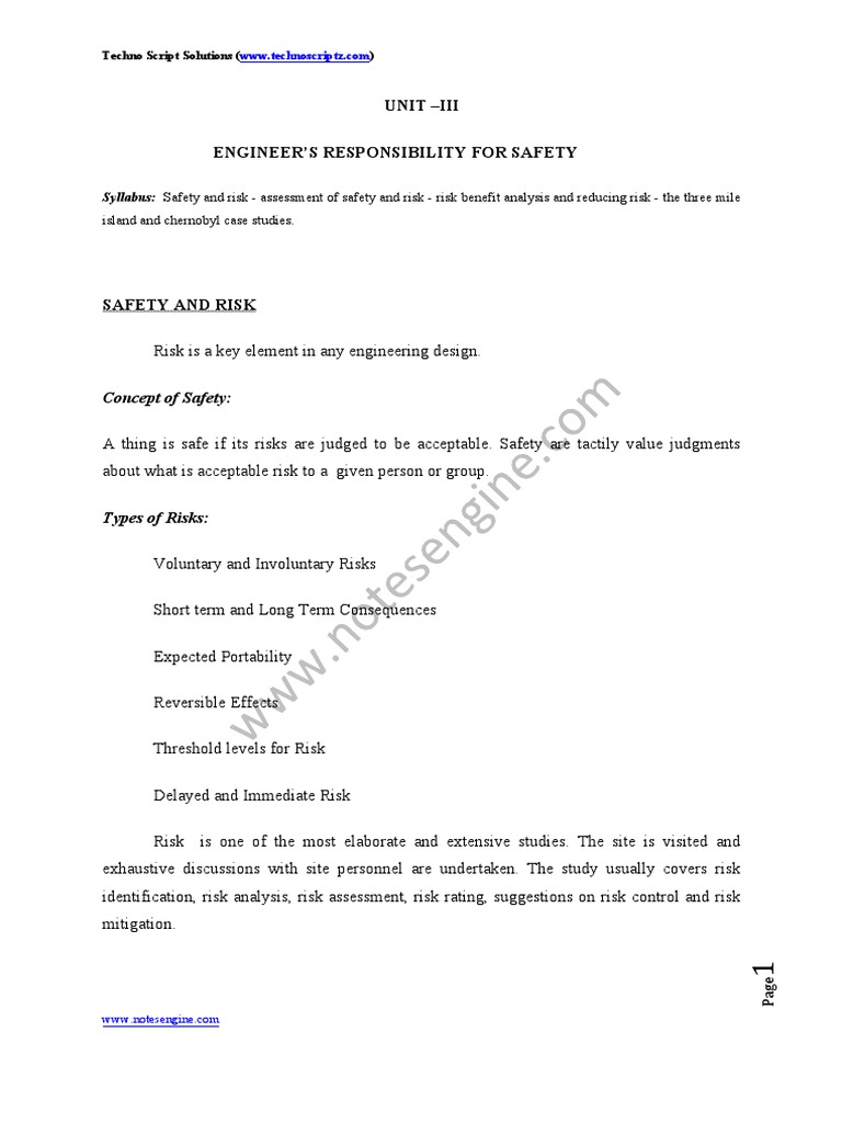 UnitIII Professional Ethics | PDF | Chernobyl Disaster | Risk