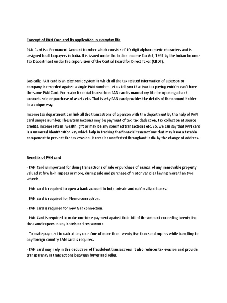 Project On Significance of PAN | Download Free PDF | Payments | Taxes