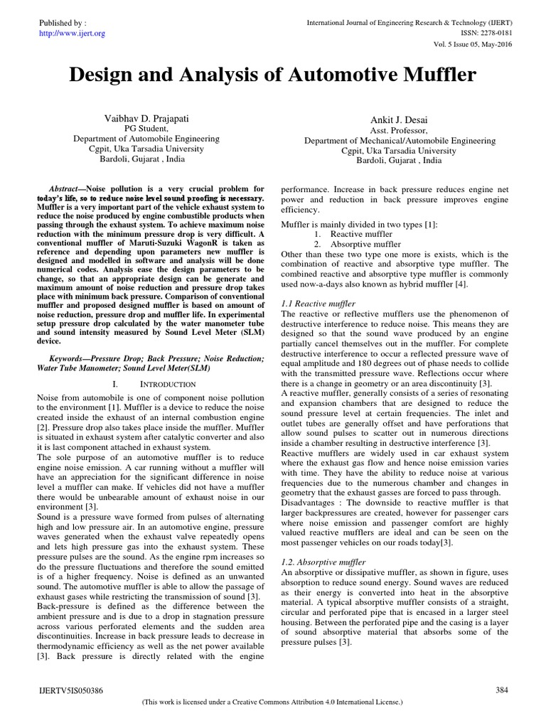 Analysis and Design of Mufflers | PDF | Noise | Acoustics