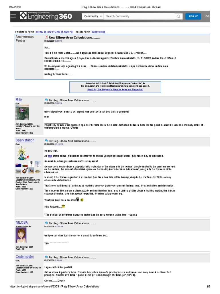 Reg. Elbow Area Calculations.......... - CR4 Discussion Thread | PDF ...
