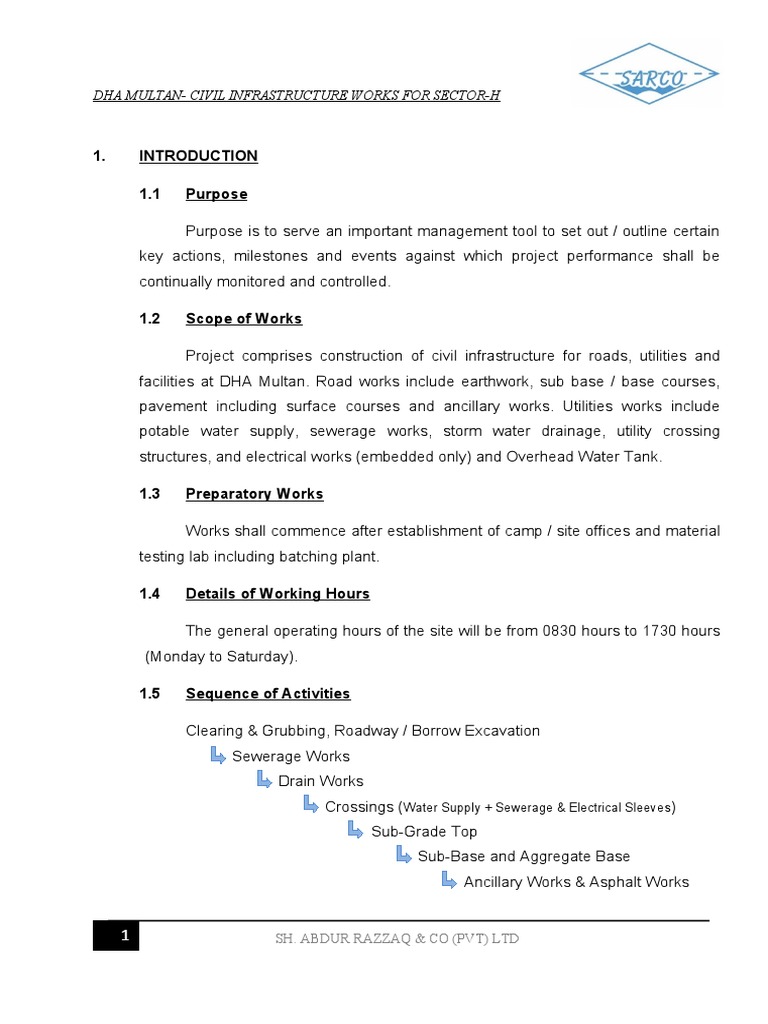 Complete Method Statement Infrastructure Development at Sec-A DHAx | PDF | Road | Concrete