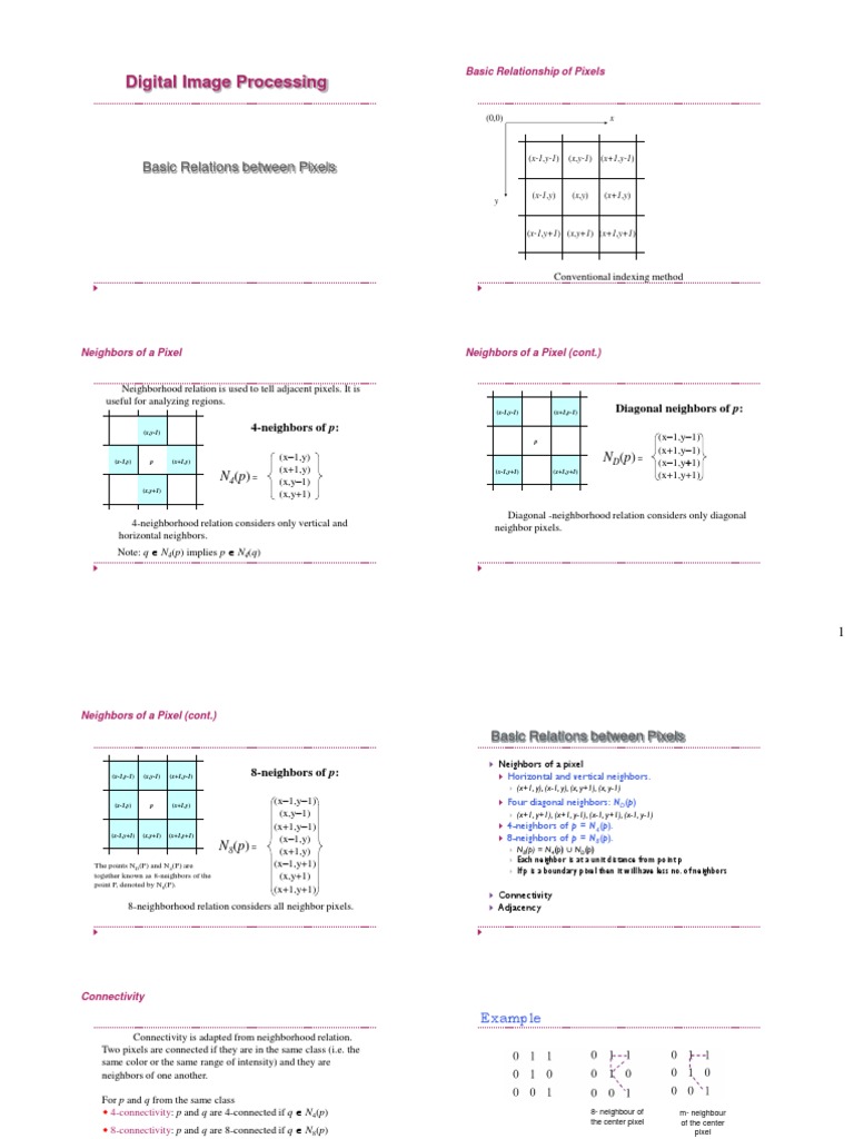 Digital Image Processing: Basic Relations Between Pixels | PDF | Distance | Mathematical Analysis