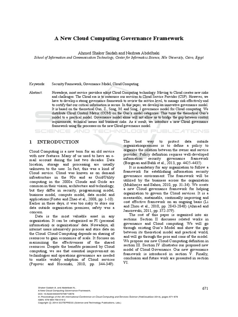 A New Cloud Computing Governance Framework PDF | PDF | Cloud Computing | Governance