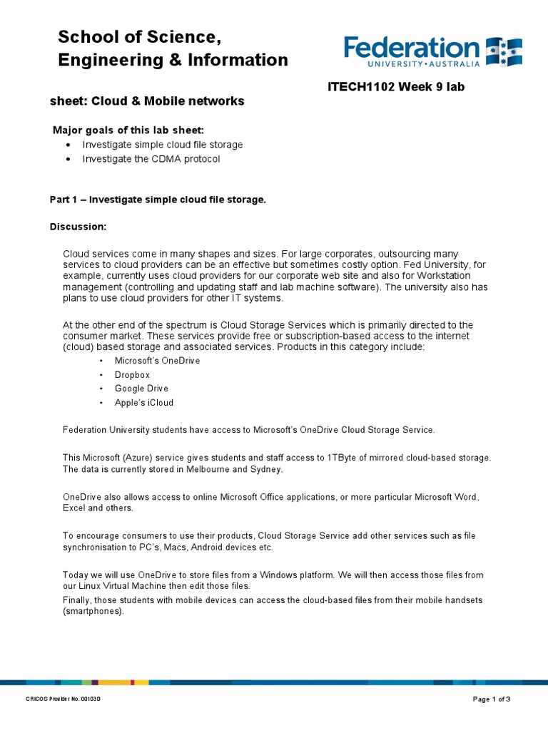 Week 9 Lab Sheet - Cloud Computing Mobile Networks | PDF | Cloud ...