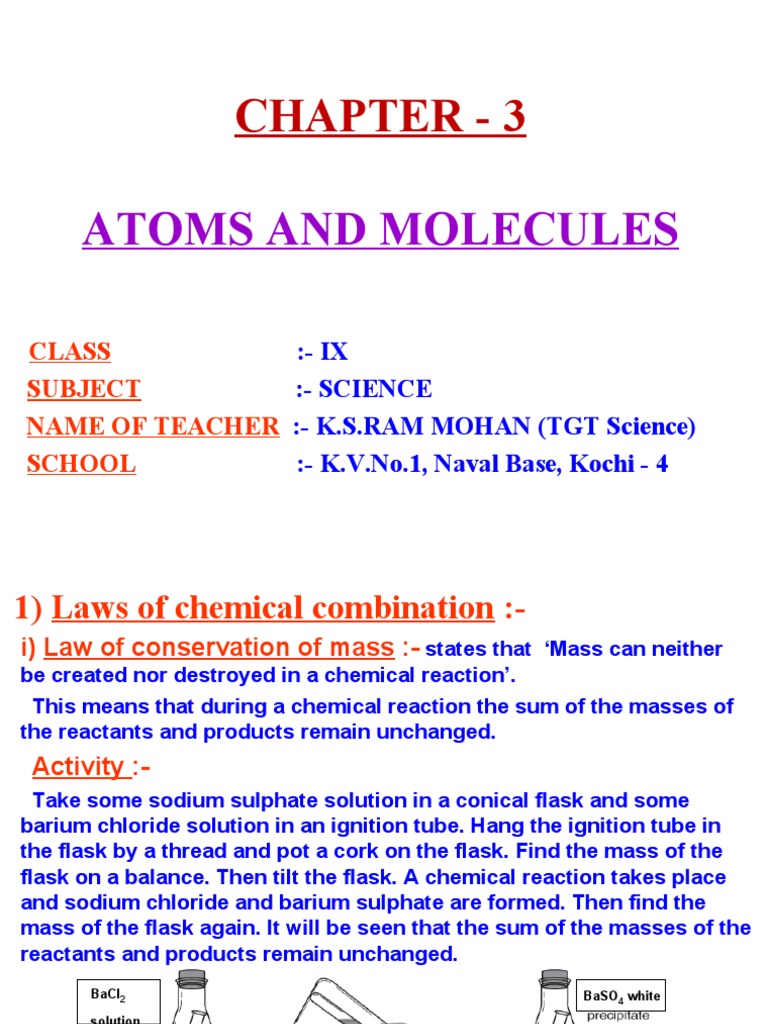 Chapter - 3: Atoms and Molecules | PDF | Chemical Elements | Molecules