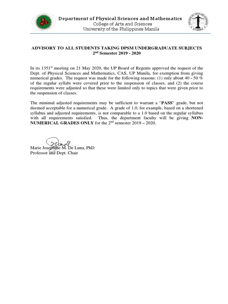 Non-Numerical Grades Advisory for DPSM | PDF | Technology & Engineering