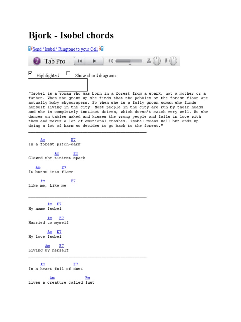 Bjork - Isobel Chords: Highlighted Show Chord Diagrams | PDF