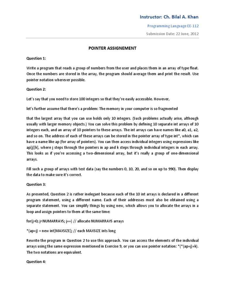 Pointer Assignment | PDF | Array Data Structure | Pointer (Computer ...