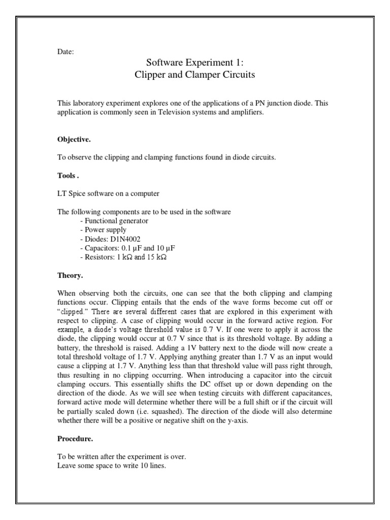 Software - Experiment 1. Clipper and Clamper PDF | PDF