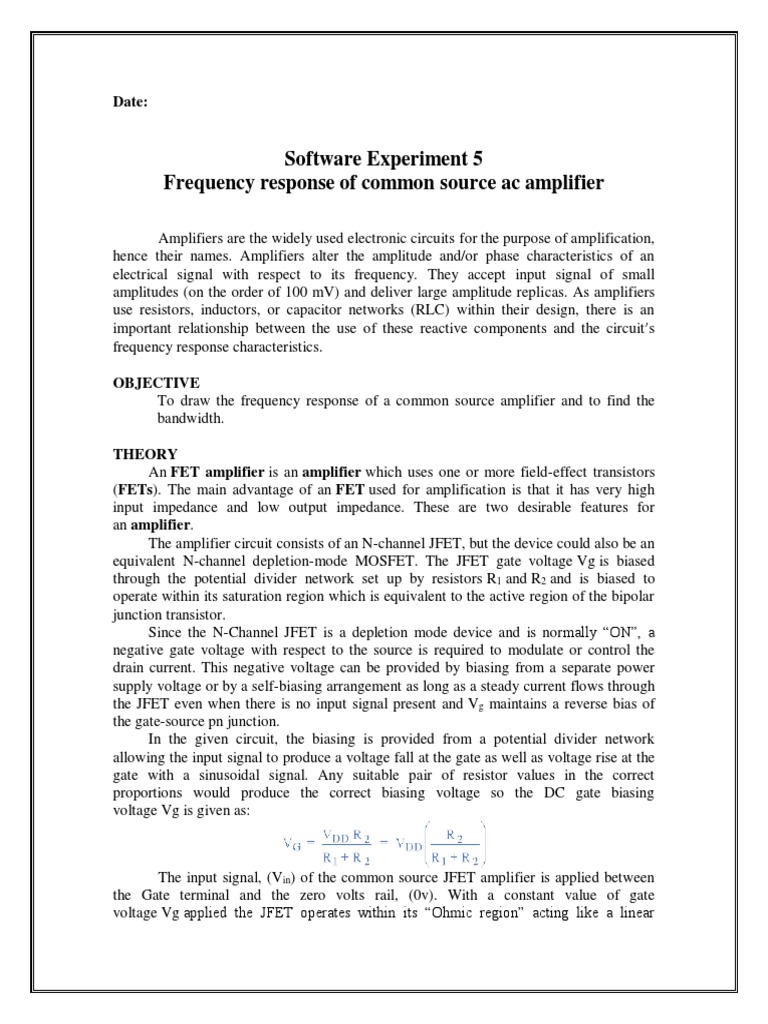 Software - Experiment 5. Frequency Response of Common Source Ac Amplifier PDF | PDF | Field ...