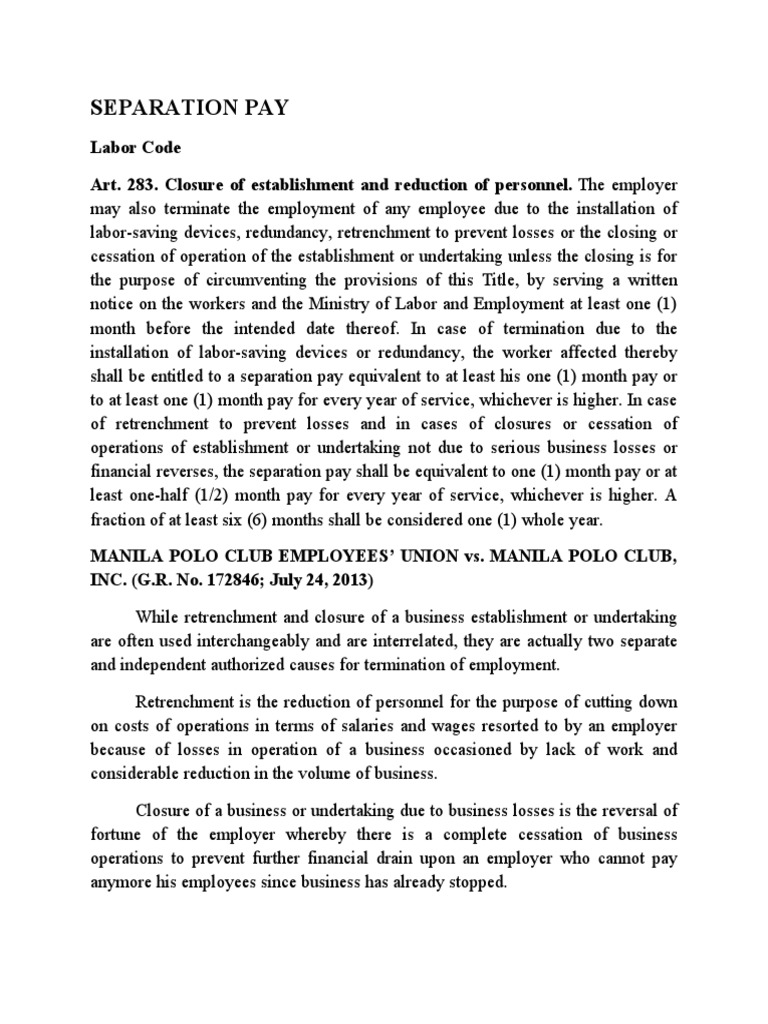 Separation Pay Research | PDF | Layoff | Unemployment Benefits
