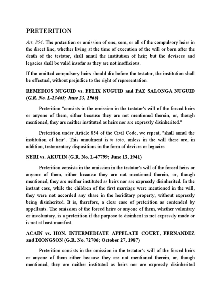 Preterition and Disinheritance | PDF | Will And Testament | Inheritance