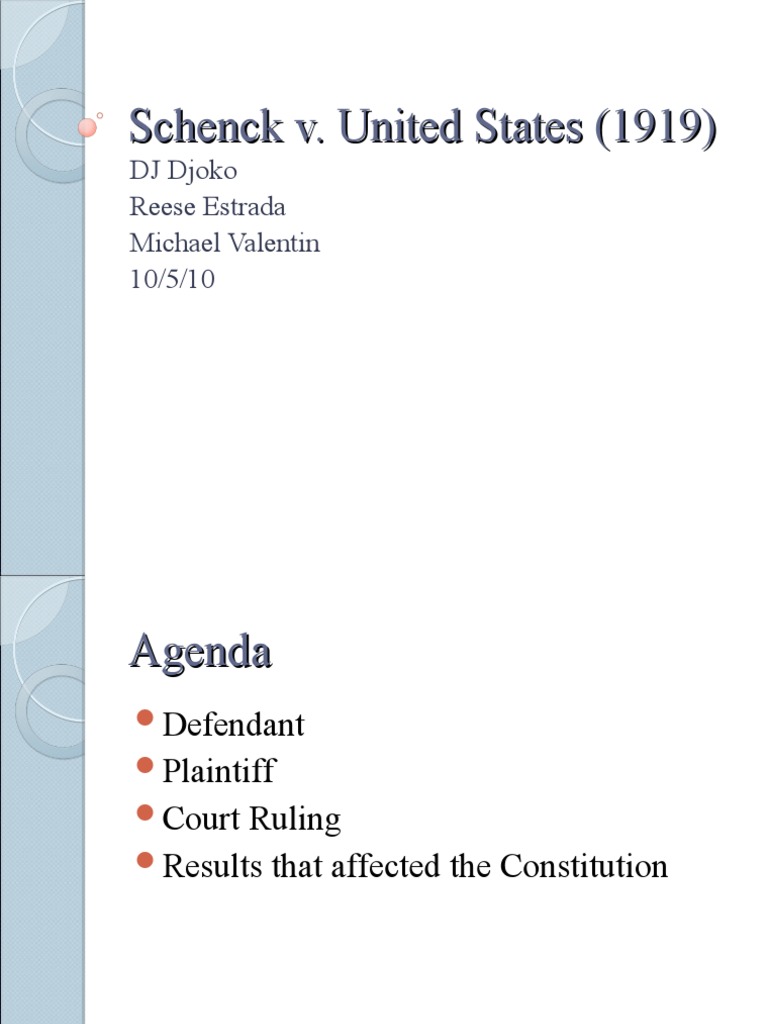 Schenck v. U.S.: Free Speech Limits | PDF