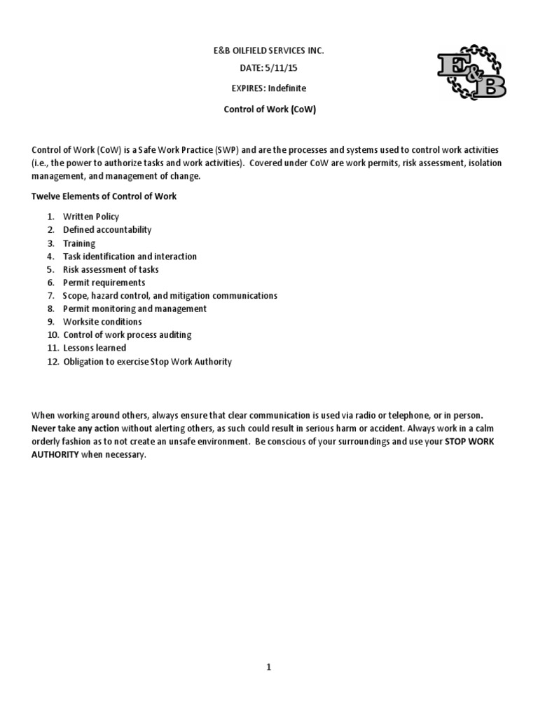 Control of Work (Cow) | PDF | Technology & Engineering