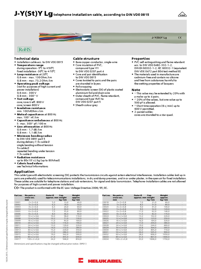Helukabel J-Y (ST) Y LG - en | PDF | Electrical Engineering ...