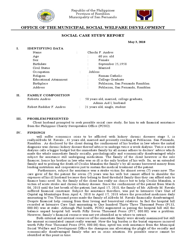 Alfredo Ravalo Social Case Study Report | PDF | Hospital | Medical ...