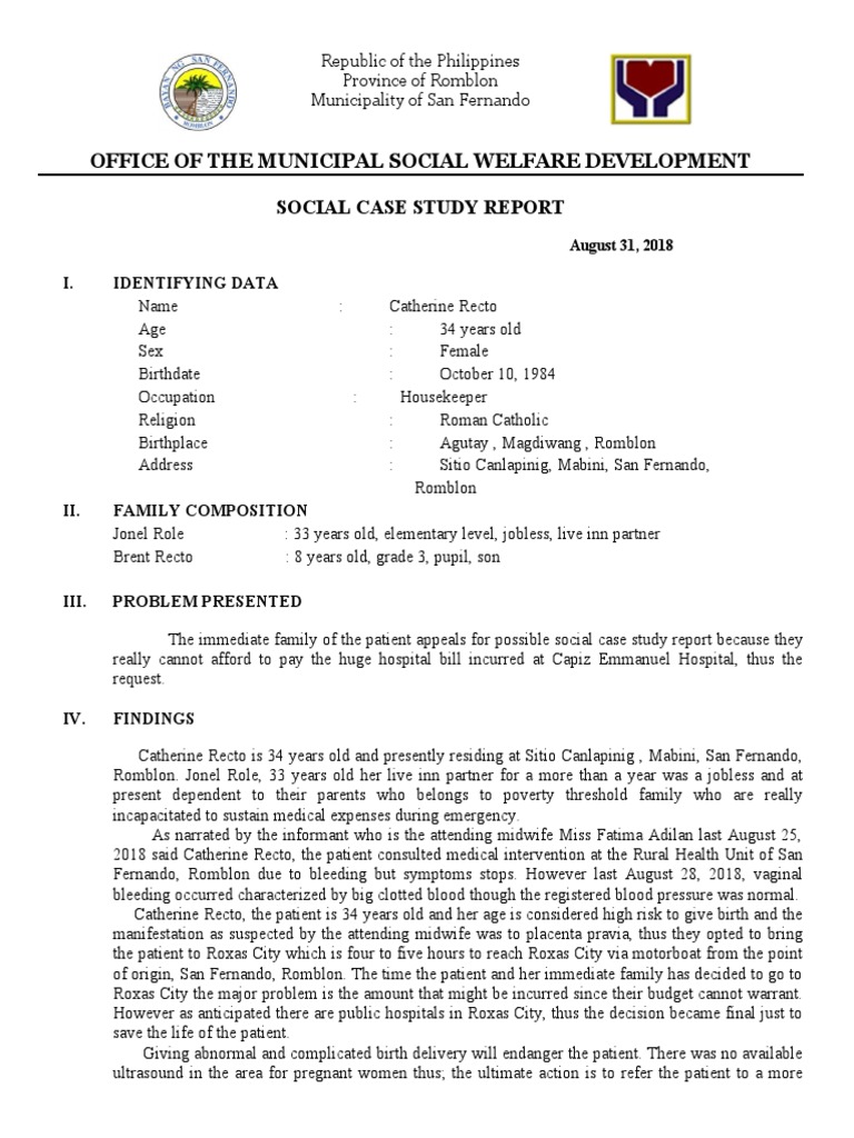 Catherine Recto SOCIAL CASE STUDY REPORT | PDF | Hospital | Health Sciences
