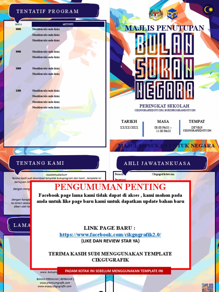 Template Buku Program Bulan Sukan Negara Cikgugrafik 1 | PDF