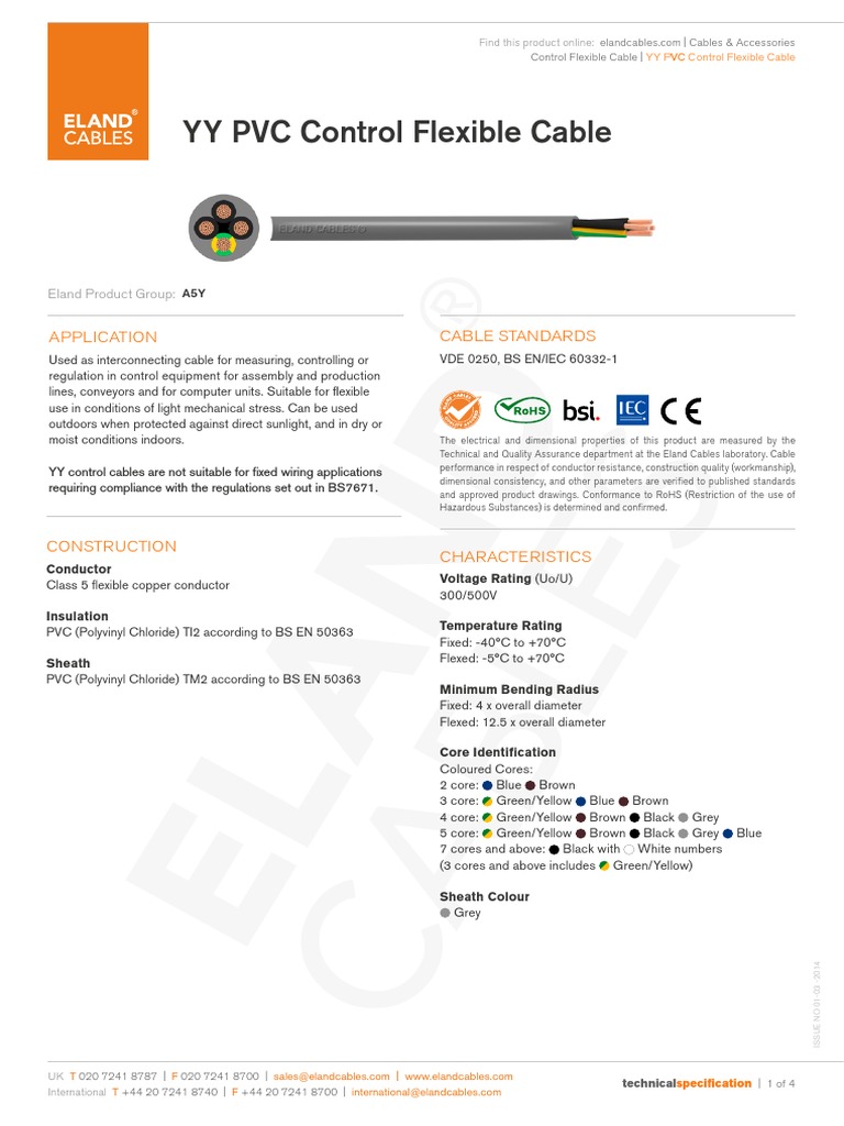 YY PVC Control Flexible Cable | PDF | Electrical Conductor | Electricity