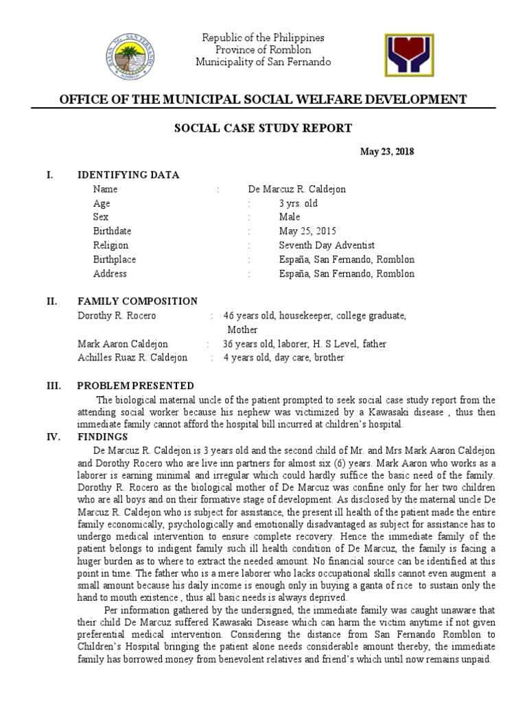 De Marcuz Caldejon SOCIAL CASE STUDY REPORT | PDF | Family | Hospital