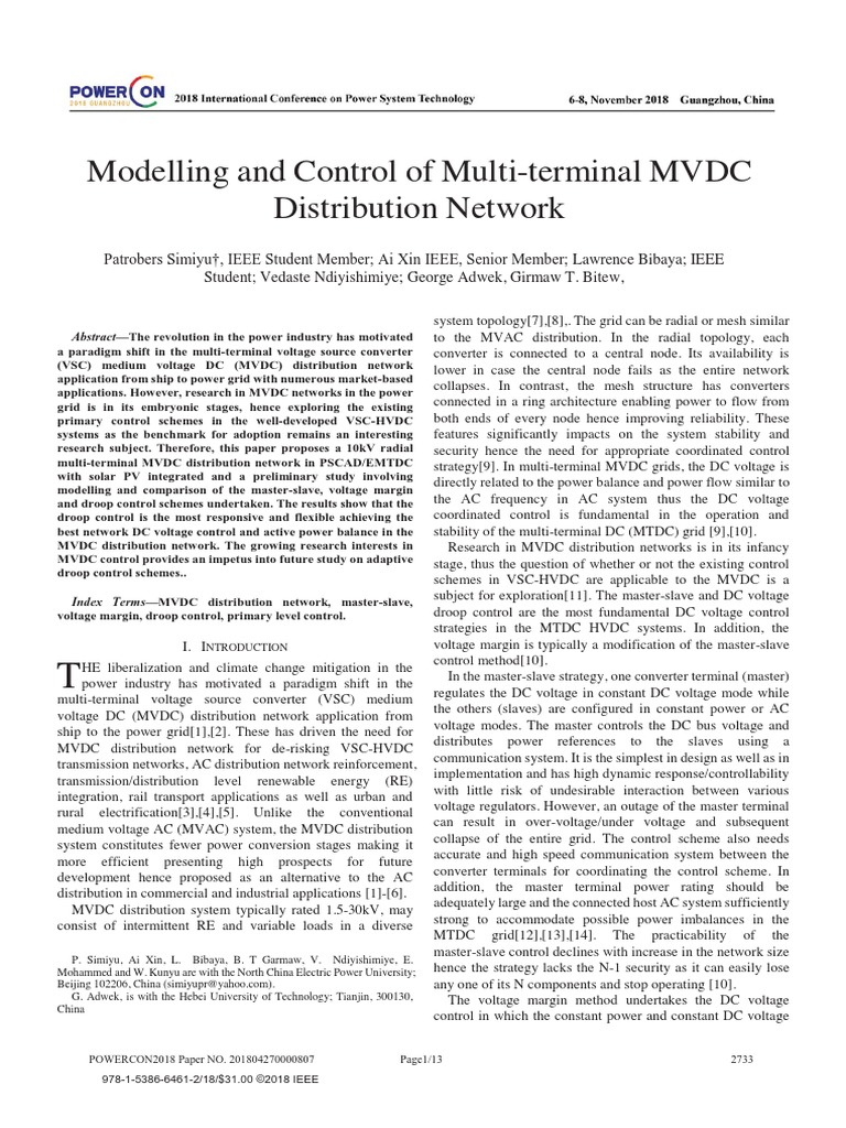 Modelling and Control of Multi-Terminal MVDC Distribution Network | PDF ...