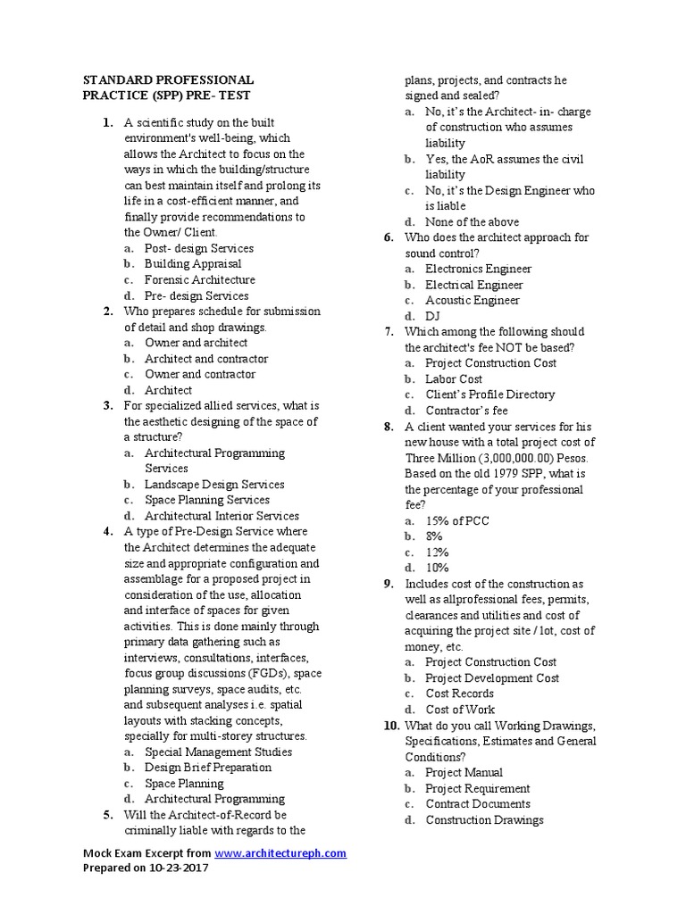 Standard Professional Practice Mock Exam | Download Free PDF | Architect | Guarantee