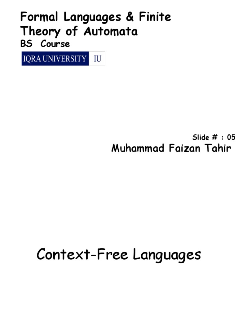 Formal Languages & Finite Theory of Automata: BS Course | Download Free ...
