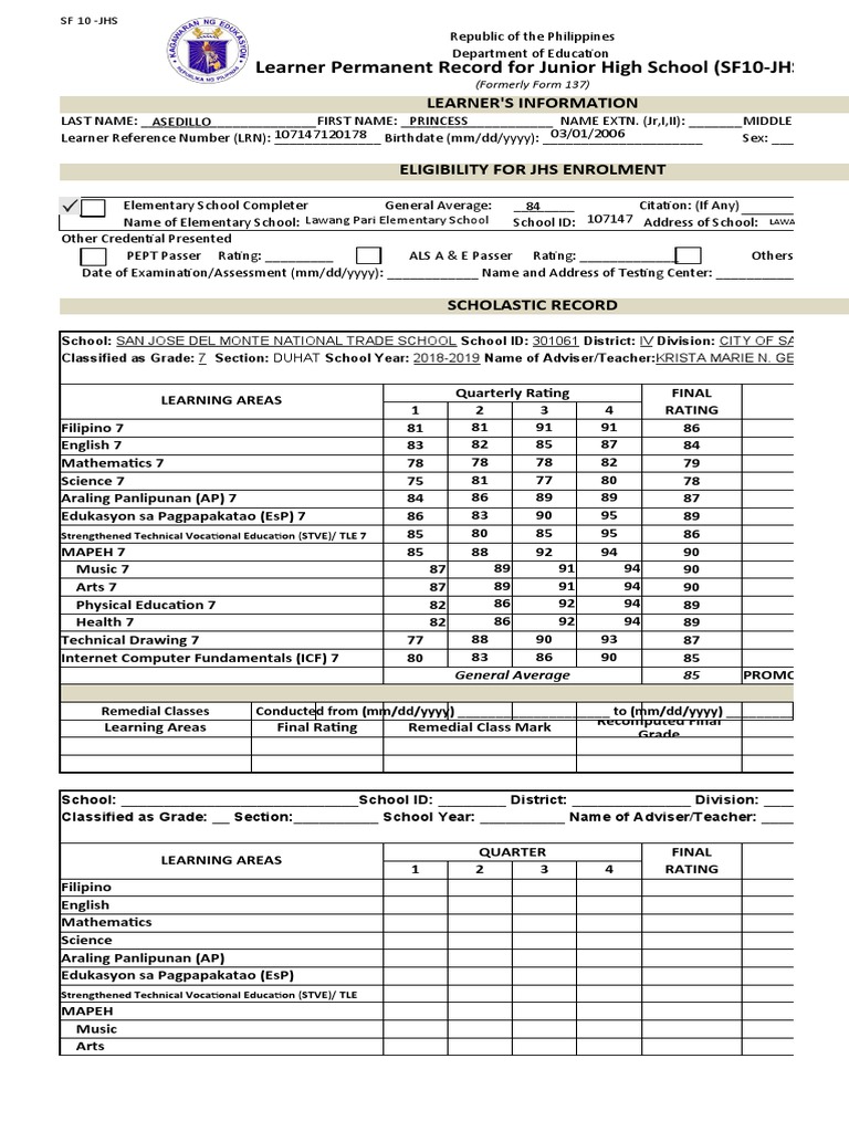 Format of Form 10 | PDF | Physical Education | Middle Schools