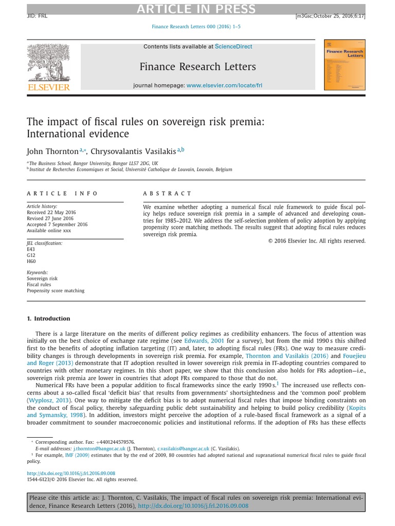 Finance Research Letters: John Thornton, Chrysovalantis Vasilakis | PDF ...
