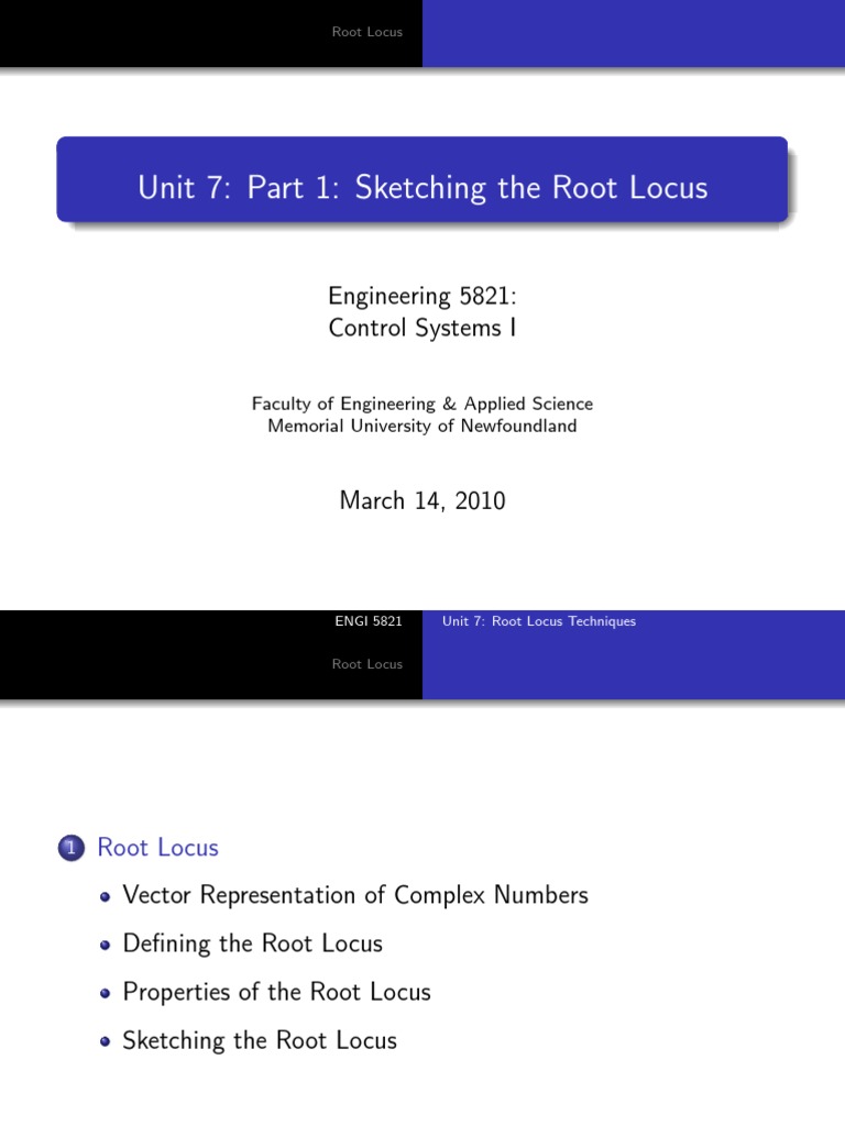 Unit 7: Part 1: Sketching The Root Locus: Engineering 5821: Control Systems I | PDF ...
