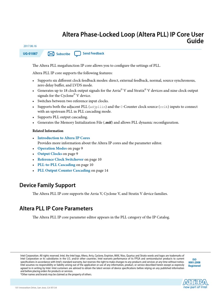 Altera Phase-Locked Loop (Altera PLL) IP Core User Guide: Device Family Support | Download Free ...